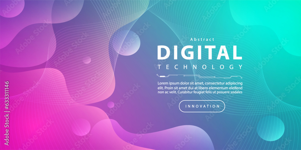 Digital technology banner green pink background concept with technology ...