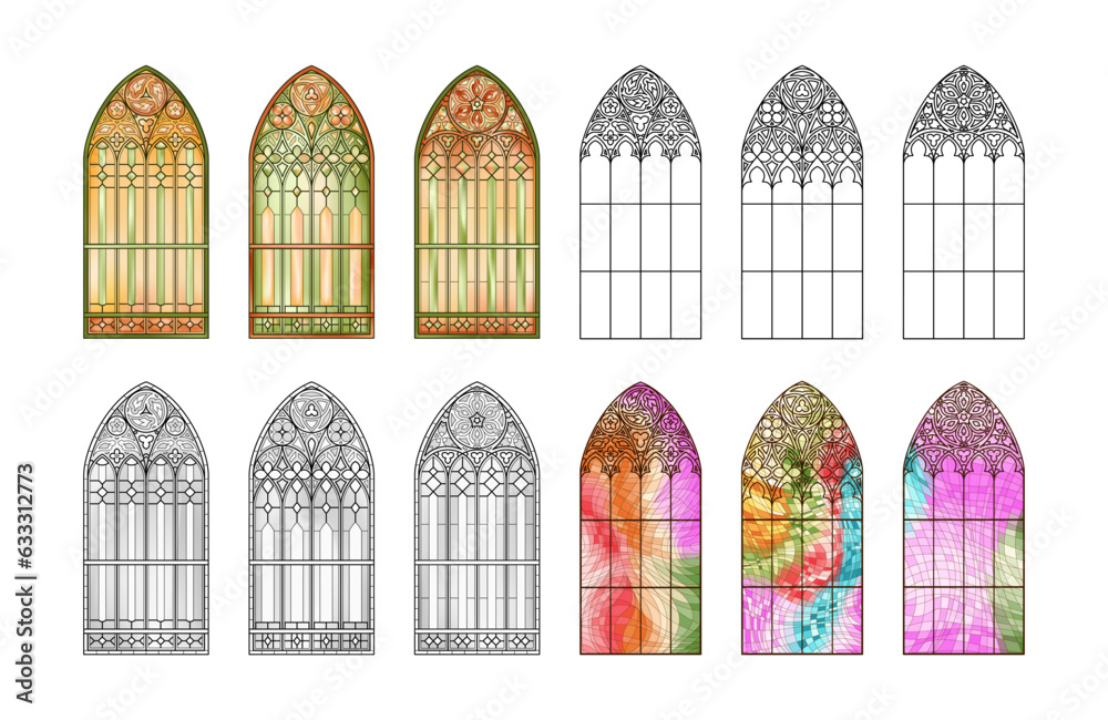 Stained glass windows in a Church. Gradients and mosaic design. Stock ...
