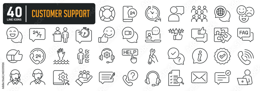 Customer support line icons. Editable stroke. For website marketing ...