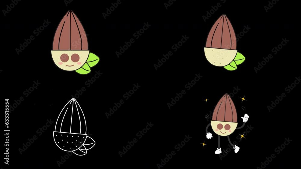 Almond animated icon set, alpha channel 4k video animation. Funny ...