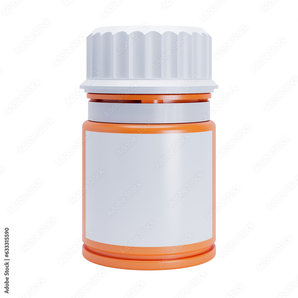 Plastic orange pill bottle with blank label. Isolated on a transparent ...