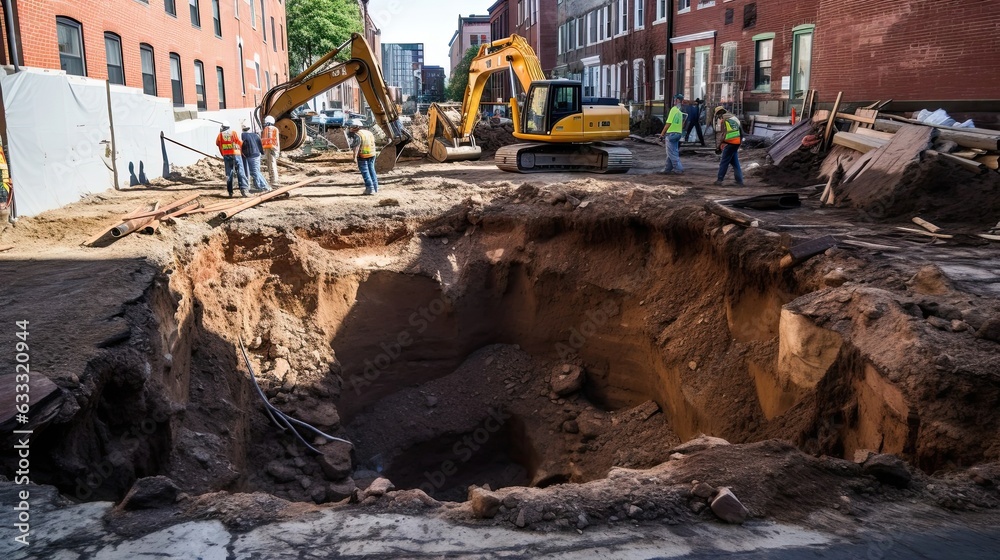 Excavation work commences, revealing a scene of purposeful digging ...