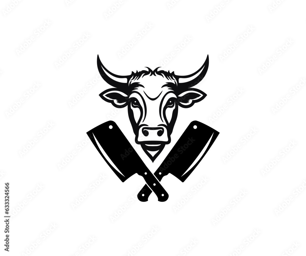 Bull head butchery logo design. Meat shop, b-b-q emblems. butchery shop ...