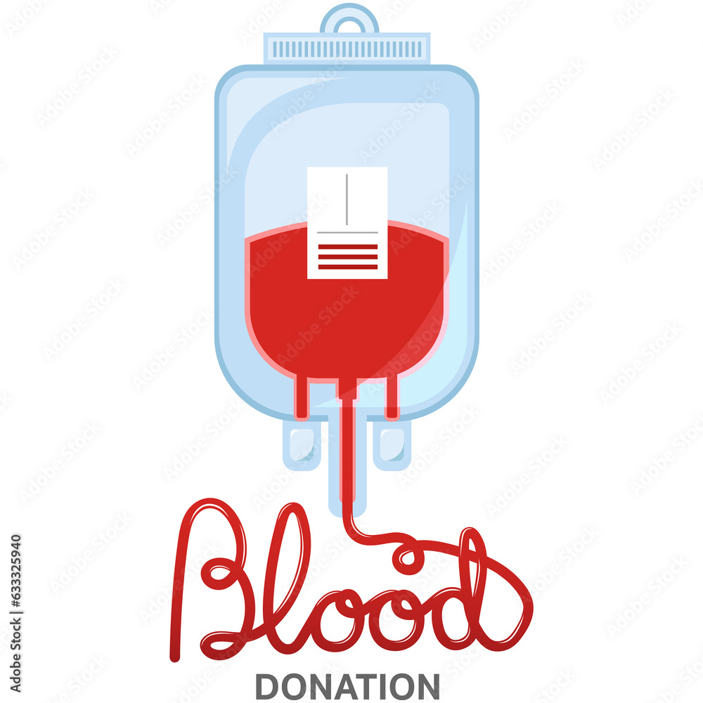 Digital png illustration of blood bag and blood donation text on ...