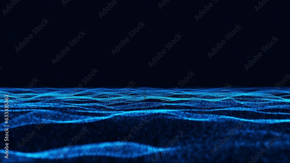 4K Wave particle Wireframe Tunnel dark Grid background light effect ...