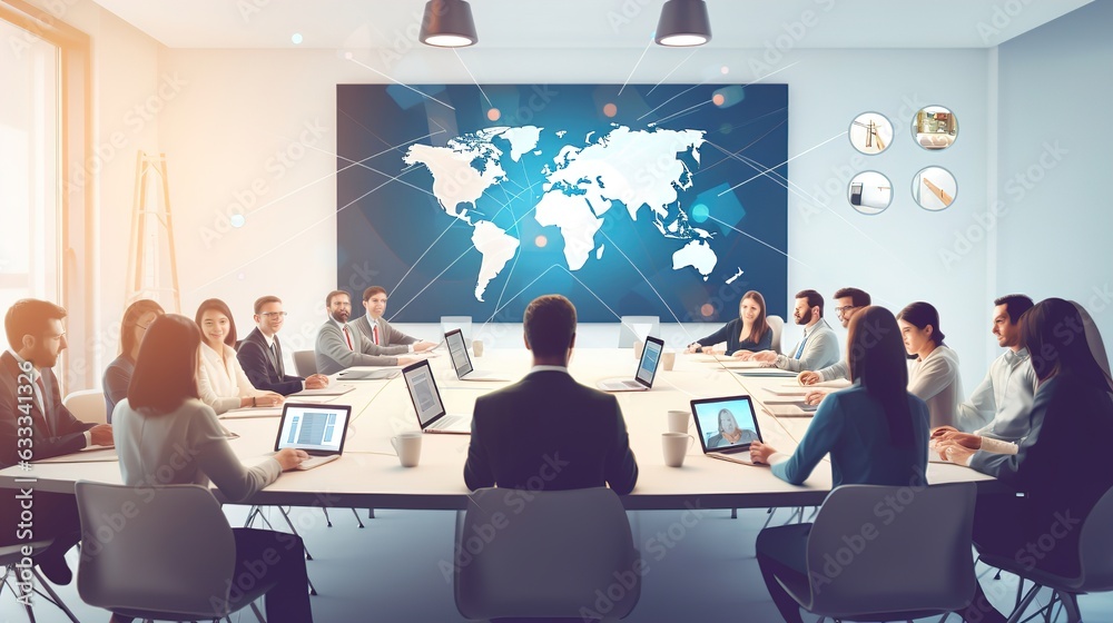 Virtual Meeting Video Conference. Team working by group video call ...