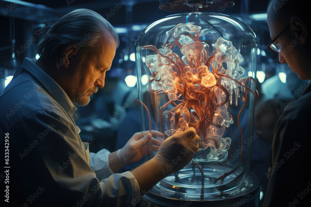 A biotech laboratory cultivating lab-grown organs and tissues, ai ...