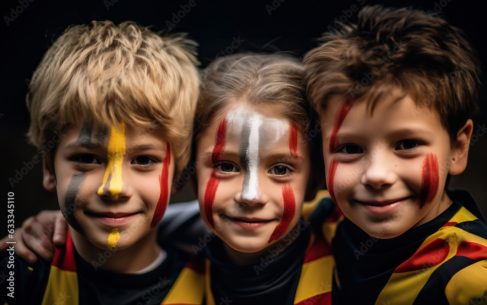 Children young children with their faces painted in the colors of the ...