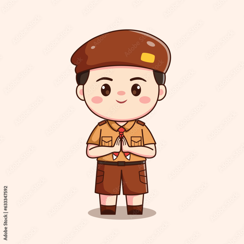 indonesian scout boy cute kawaii chibi character illustration vector de ...