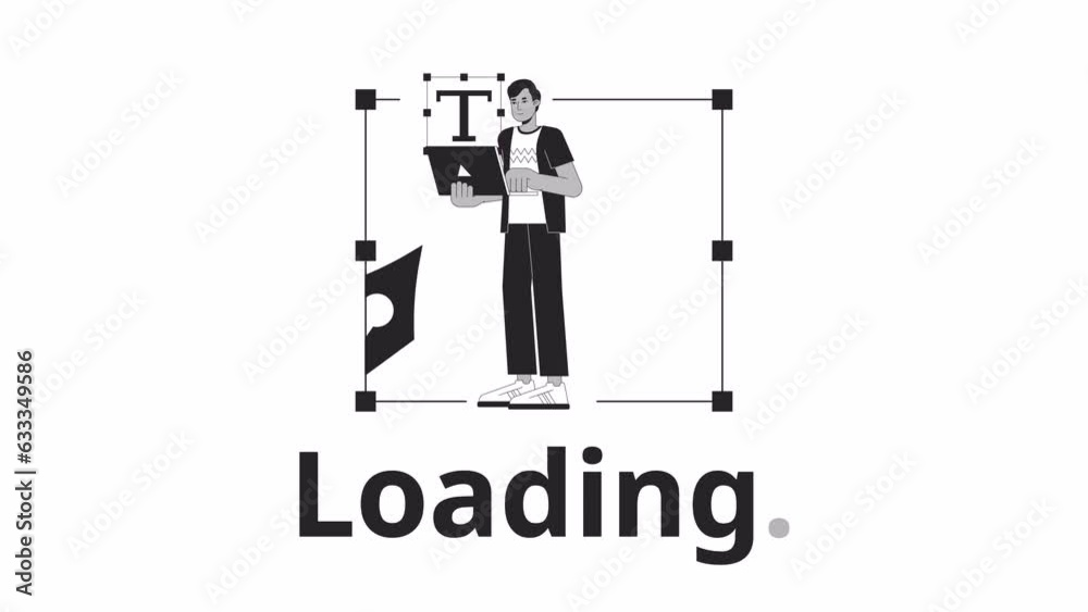 Graphic designer working on laptop bw loading animation. Digital artist ...