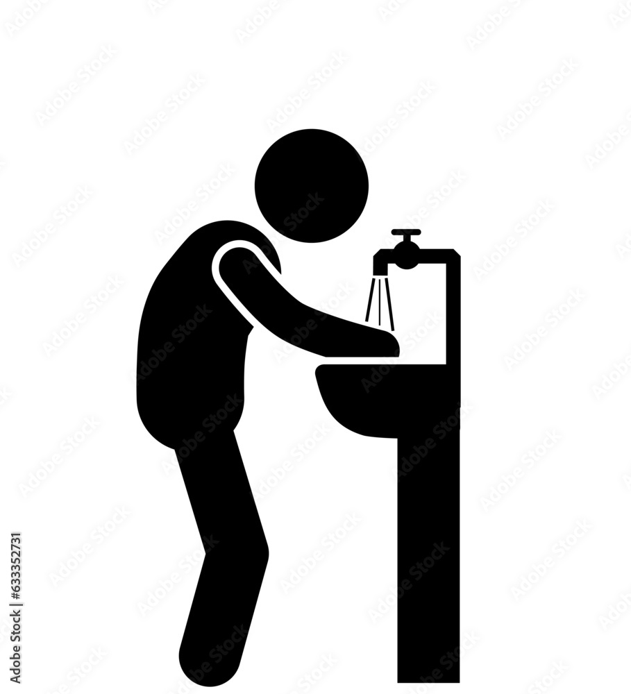 flat illustration vector stick figure,stickman,pictogram. washing hands ...