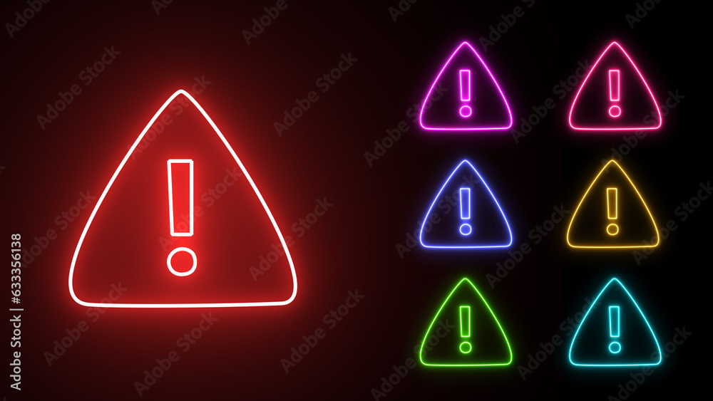 neon warning sign on black background. Warning icon. Danger warning ...