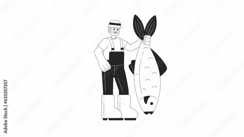 Fisherman leisure time bw 2D character animation. Active recreation and ...