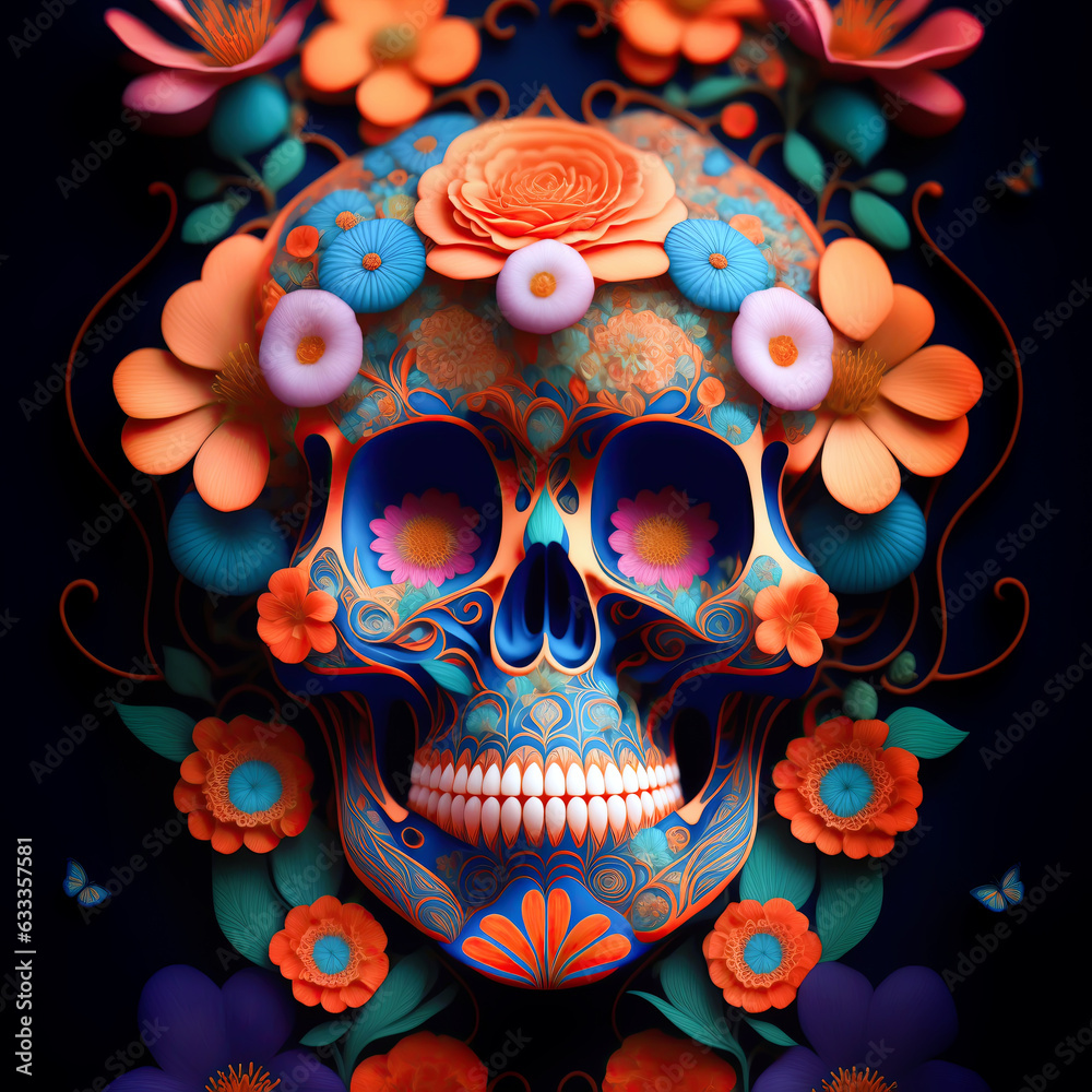 Calaca mask paint in Mexican Day of the Dead in the holiday parade ...