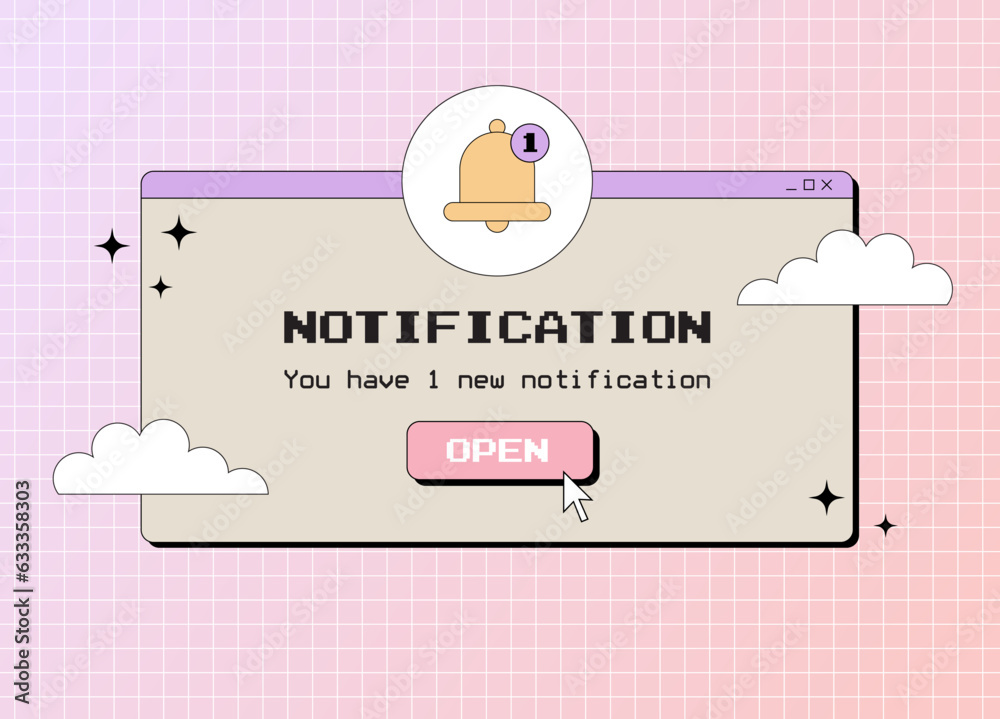 Old computer notification, popup window in 90s or 2000s, Y2K retro ...