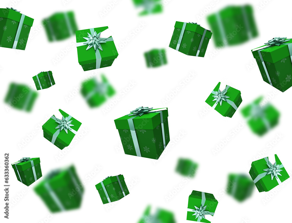 Digital png illustration of green presents falling on transparent ...