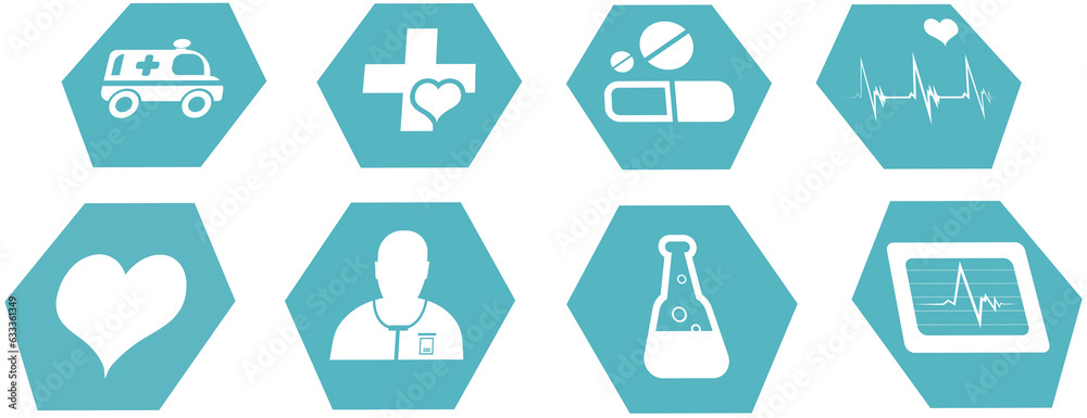 Digital png illustration of turquoise medical icons on transparent ...