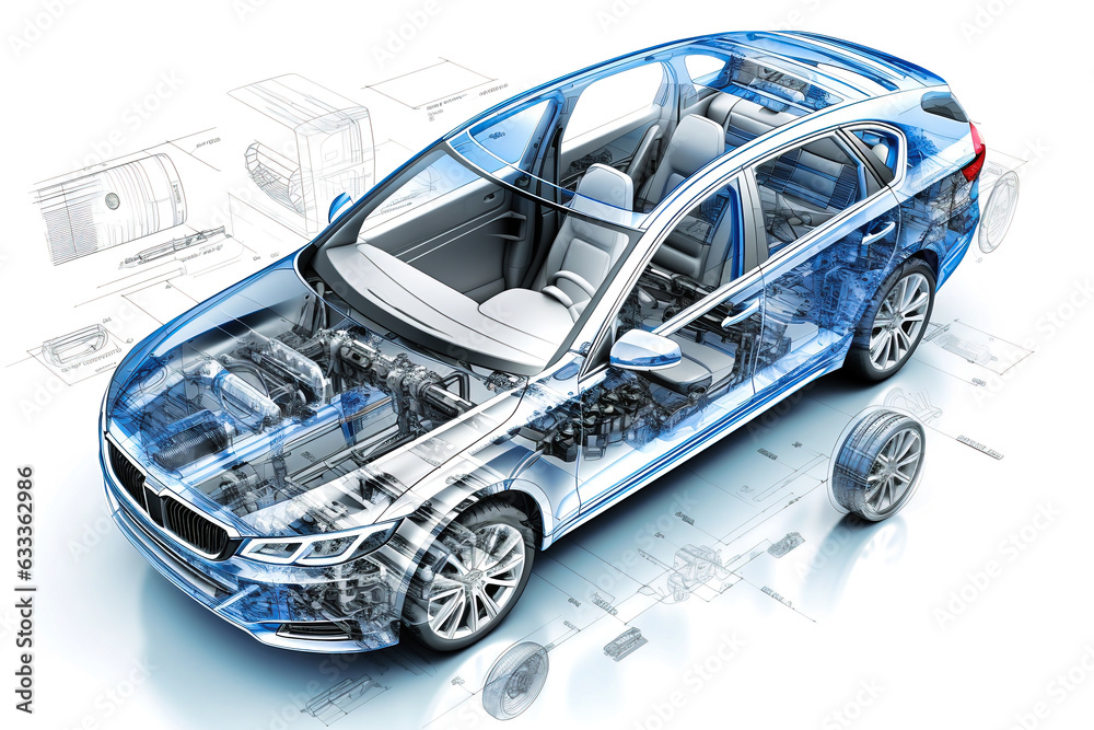Projection of a modern car. 3D graphic visualization shows the analysis ...
