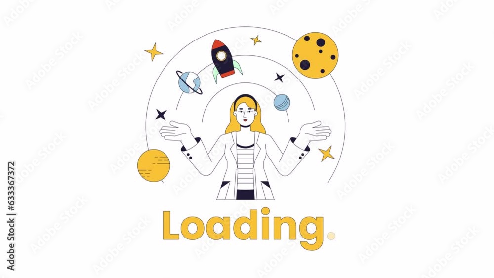Rocket scientist presenting orbit planets line 2D loading animation ...