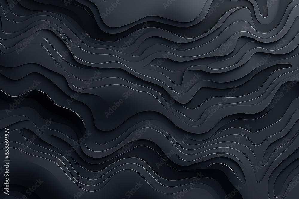 Dark gray topographic map styled abstract background with papercut art ...