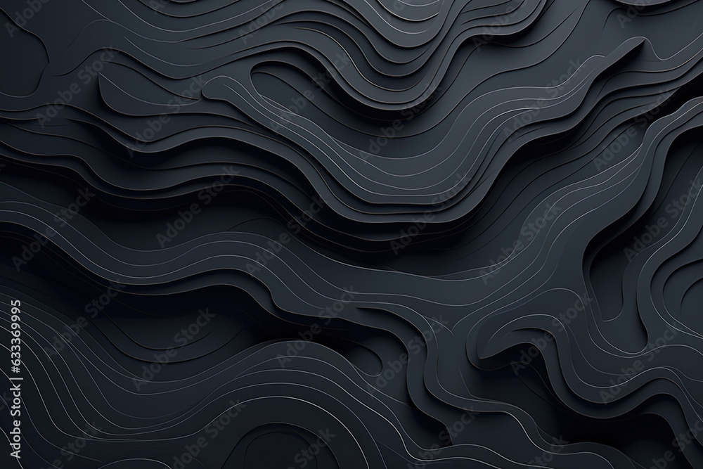 Abstract topographic map background with dark gray cover, curved layers ...