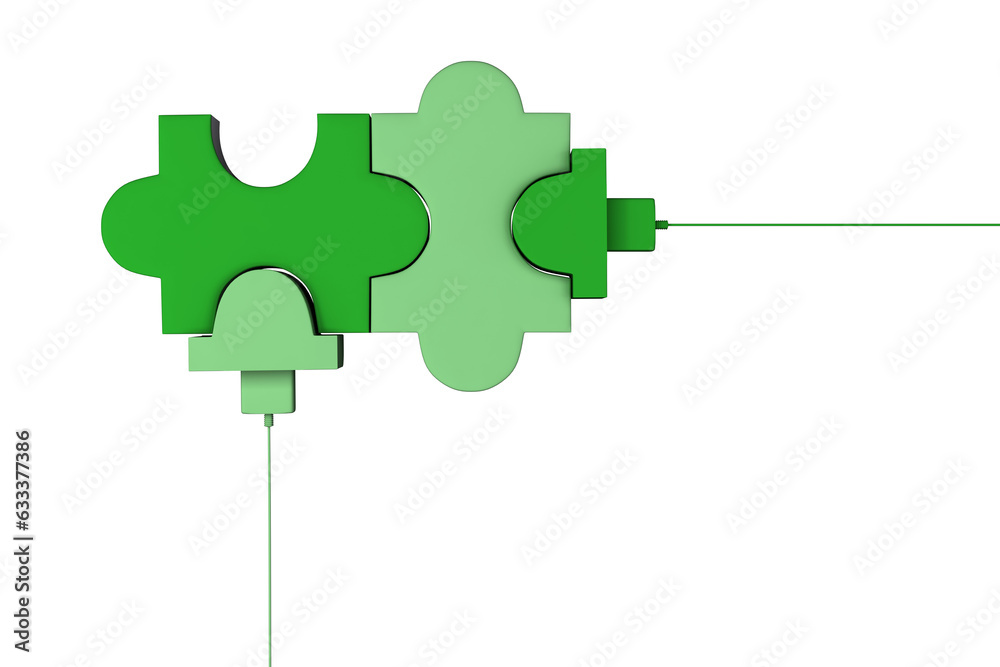 Digital png illustration of green puzzle pieces with plugs on ...