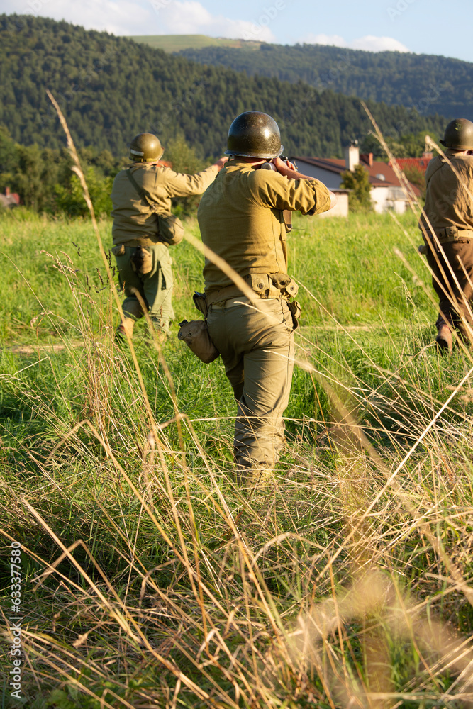 Historical reenactment. American soldiers during the Second World War ...