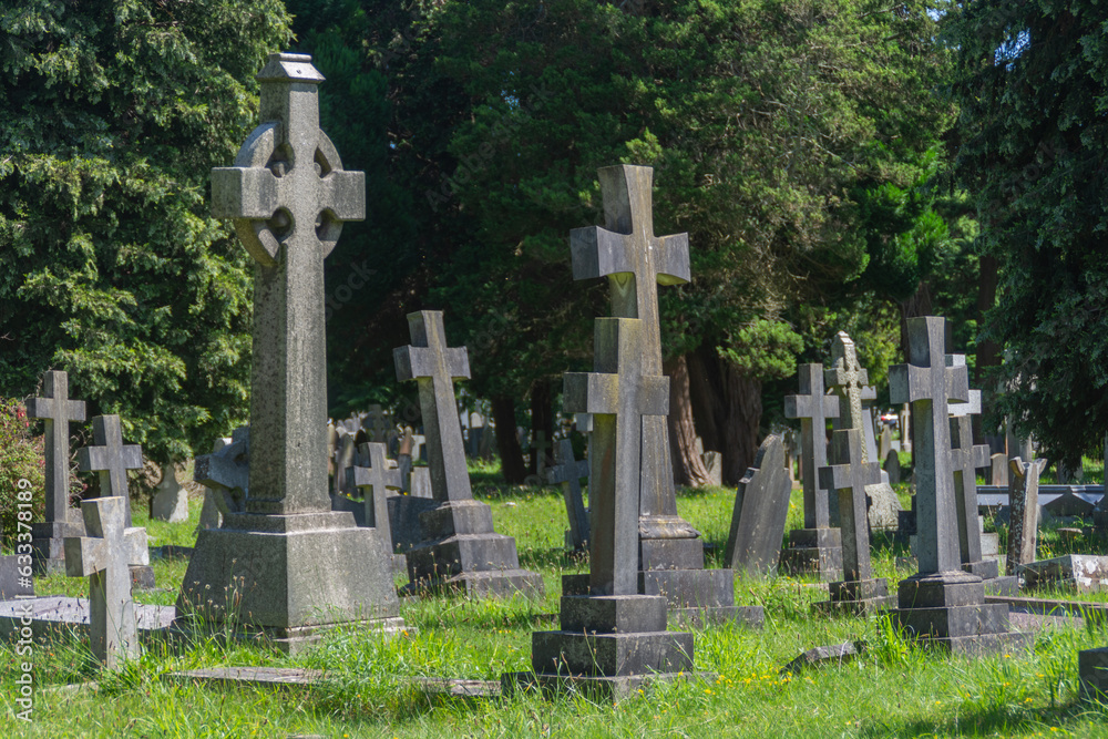 Bournemouth, UK - August 9th 2023: Graves at the Wimborne Road Cemetery ...