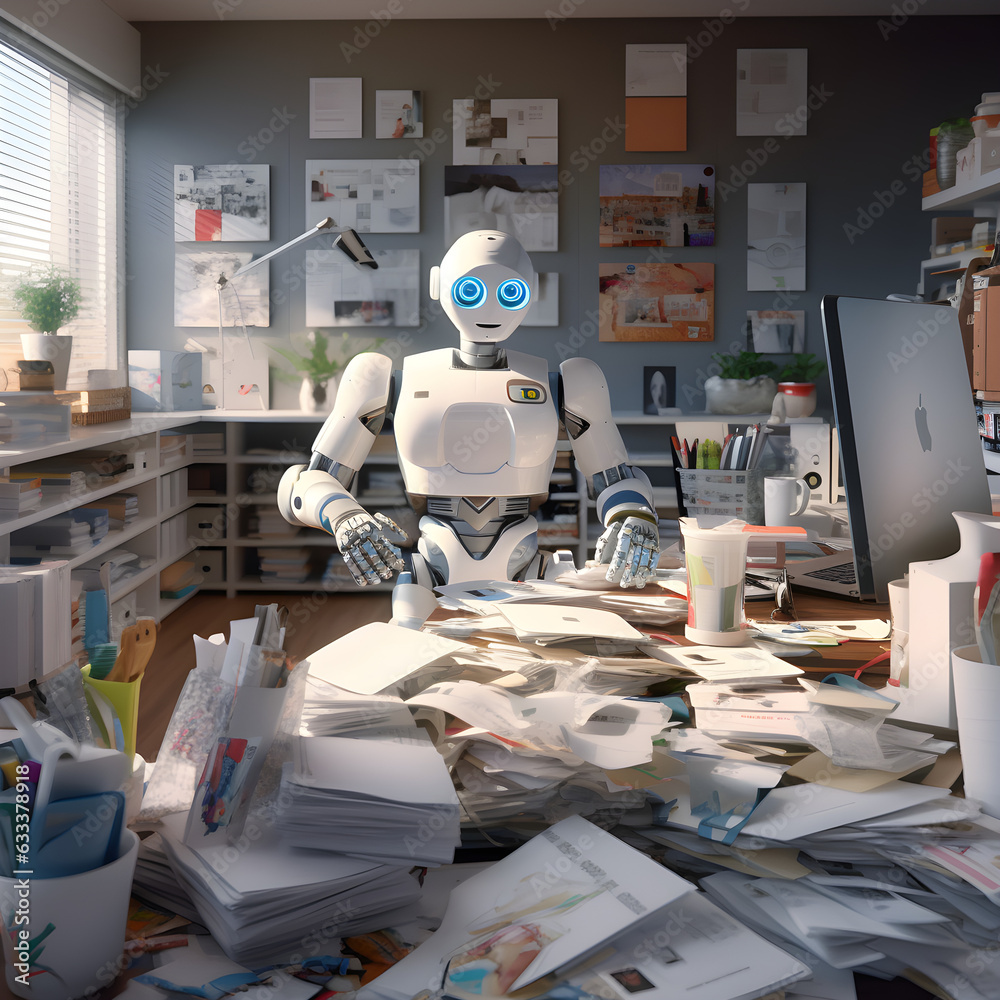 AI-powered virtual assistant organizing a cluttered office desk ...