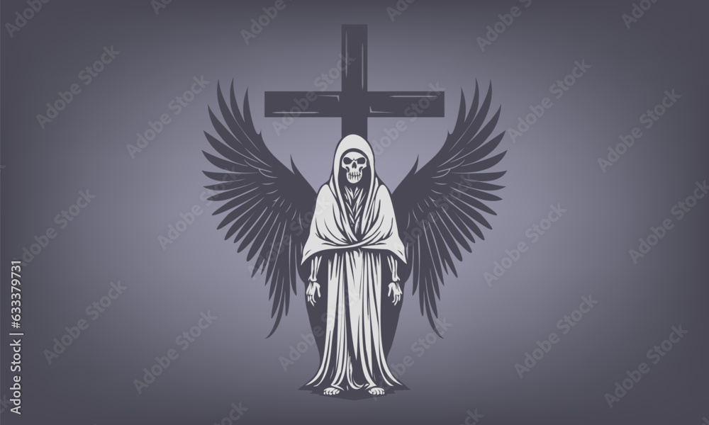 Vecteur Stock Vector graphic classic standing angel of death in a dark ...