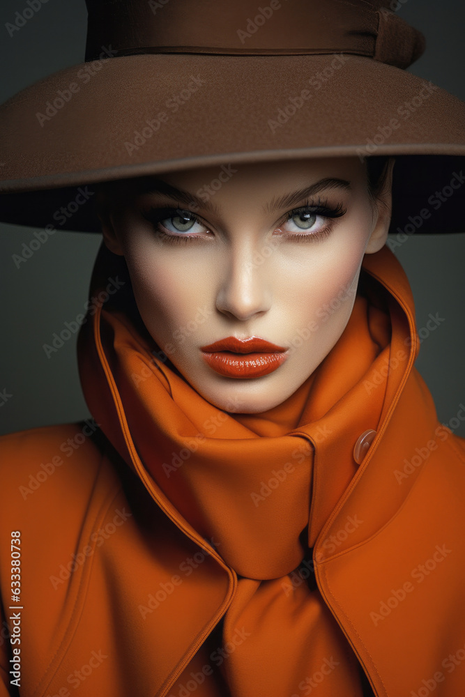 Portrait of beautiful high end fashion model woman in autumn clothing ...