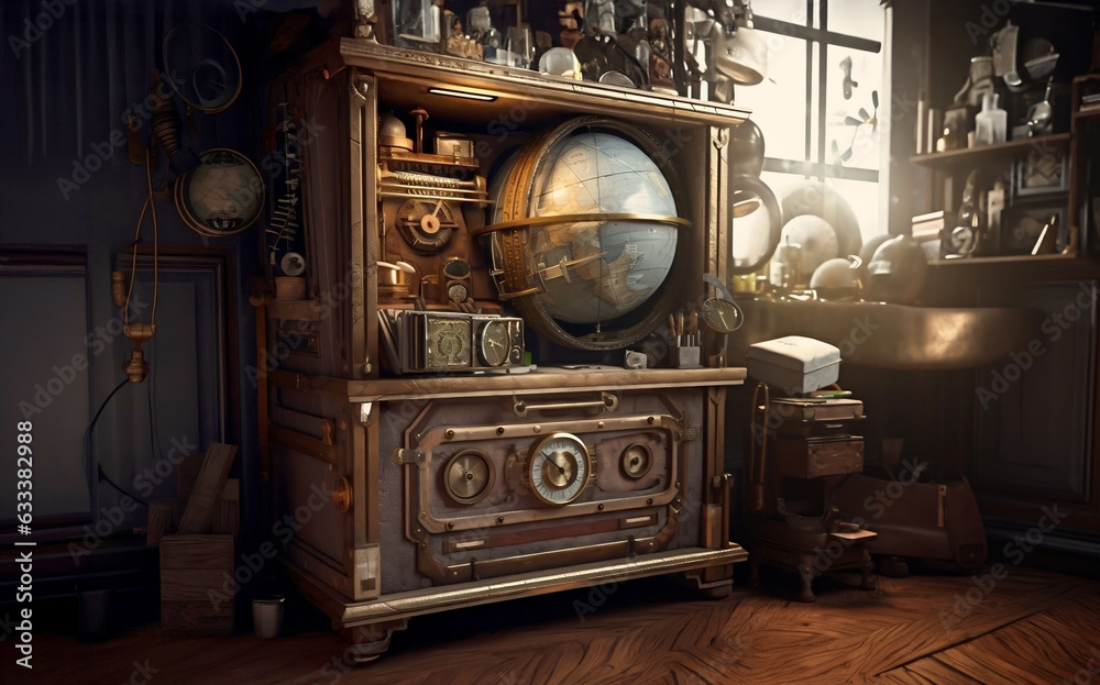 Meteorologist Earth cabinet steampunk atmosphere. Steampunk lab, old ...