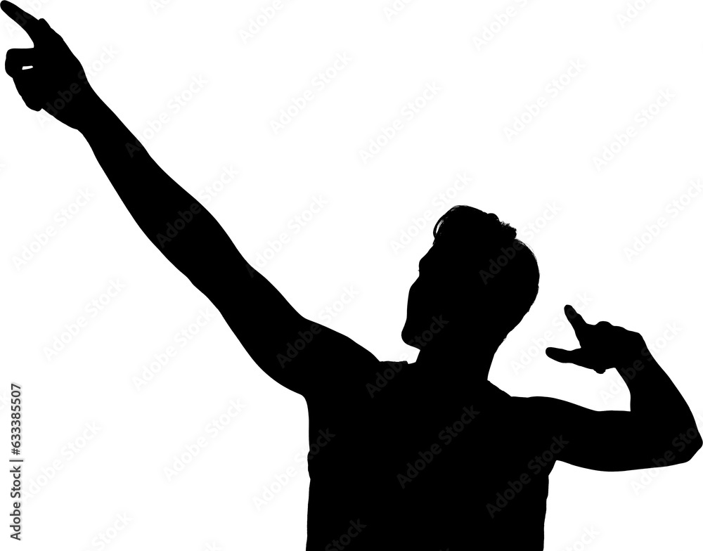 Digital png silhouette of man raising hands up on transparent ...