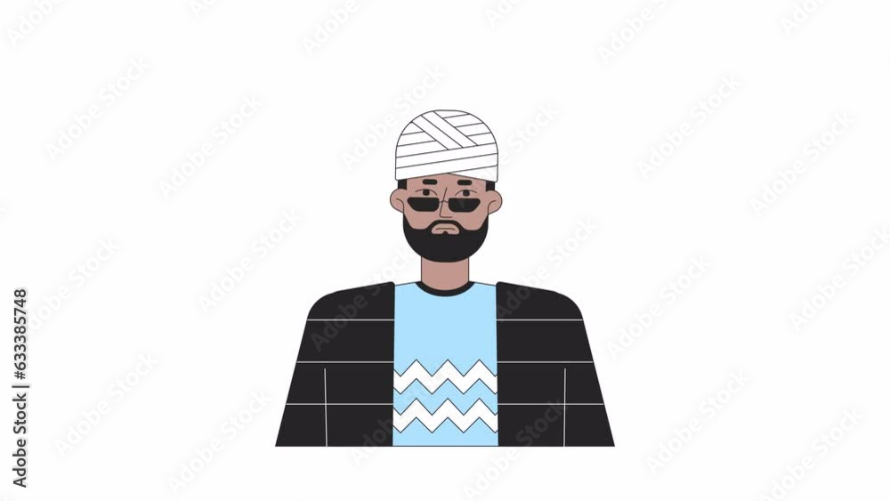 African american man with bandaged head line cartoon animation ...