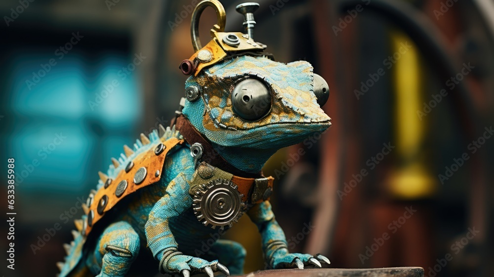 Steampunk chameleon lizard toy made from rusty metal cutout sheets ...