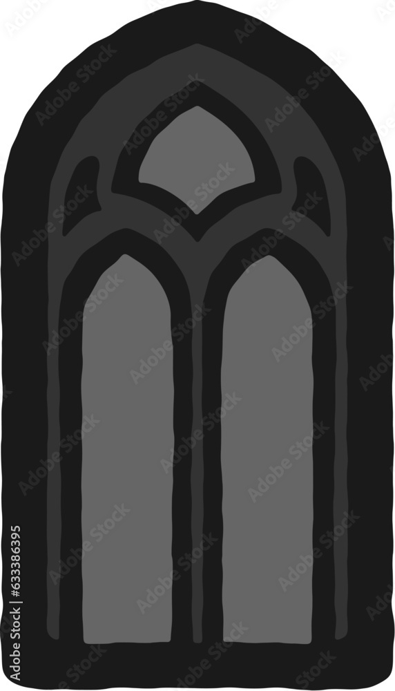 Gothic window plate tracery stylized drawing. Architectural stone frame ...