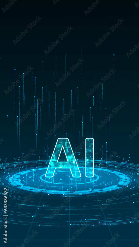 Blue digital AI logo with particle ring circle rotation and ai ...