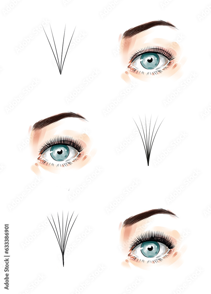 Volume Eyelash Extension Application and Style Guide. Direction look ...