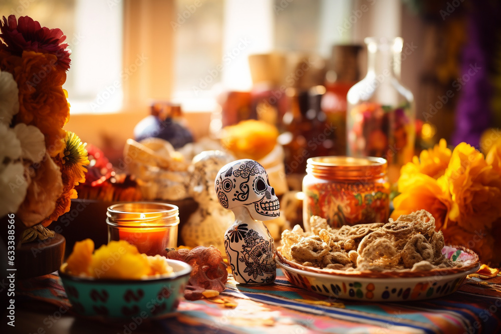 Traditional ofrenda with personal mementos and offerings, Day of the ...