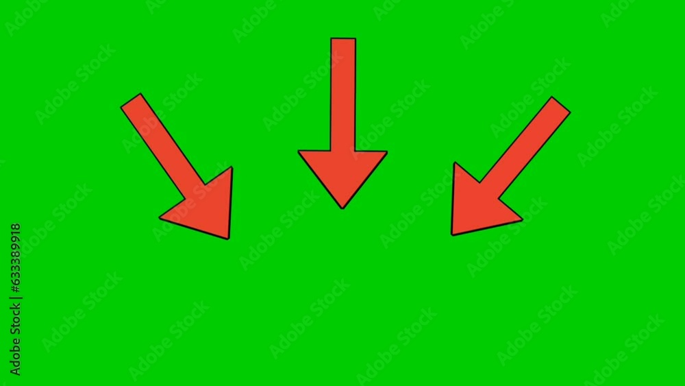 Red Arrow animation sign symbol on green screen, red color cartoon ...