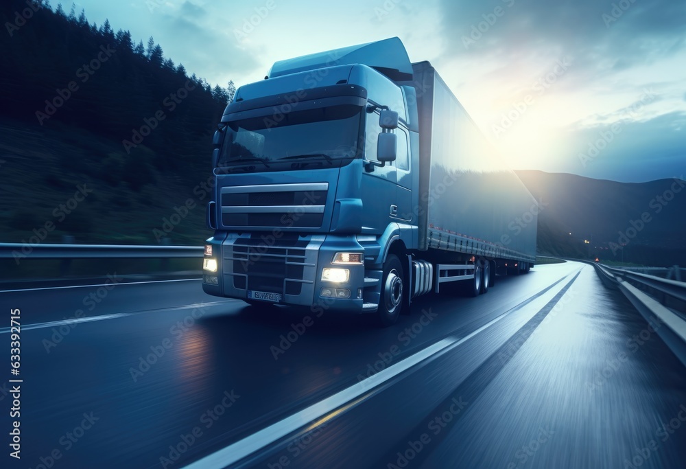 Freight truck on the highway. Stock Photo | Adobe Stock