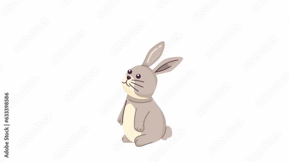 Curious baby rabbit staring up 2D character animation. Fairy tale ...