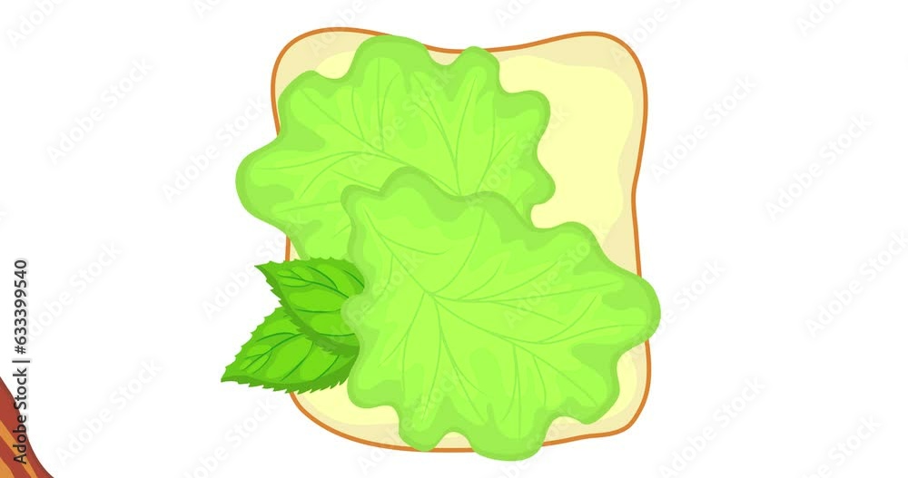 Cartoon sandwich 2d animation. Cooking a sandwich with greens, meat ...