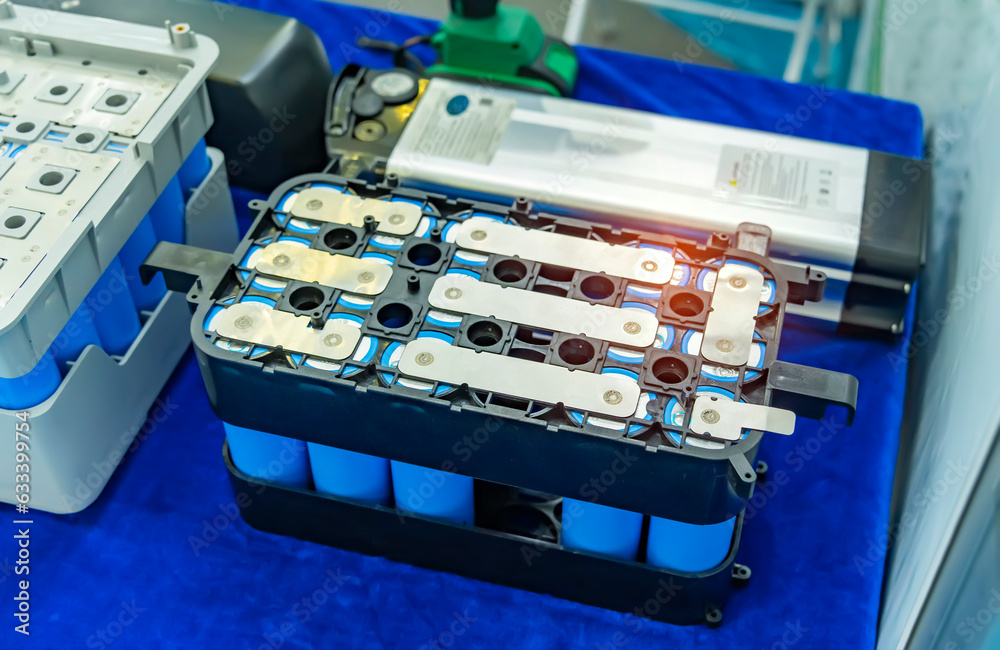 Lithium ion industrial high current batteries and connector Stock Photo ...