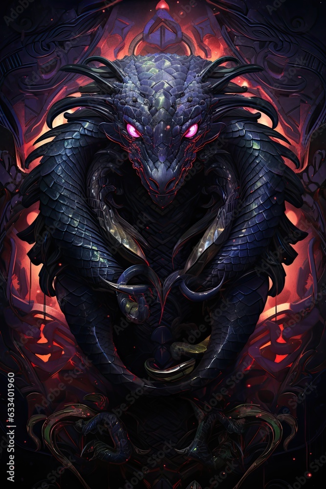 Fabulous dragon snake as a symbol of horror and danger, threatening a ...