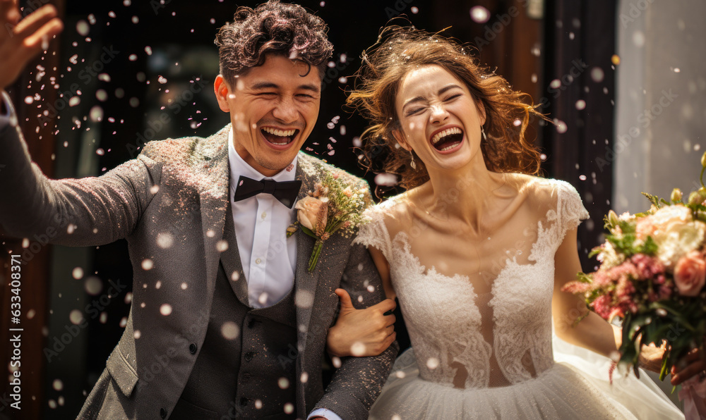 A Happy Couple Celebrate Their Wedding with a Traditional Rice and ...