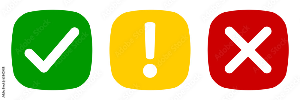 Vector set of flat curved rectangle check mark, X mark icons ...