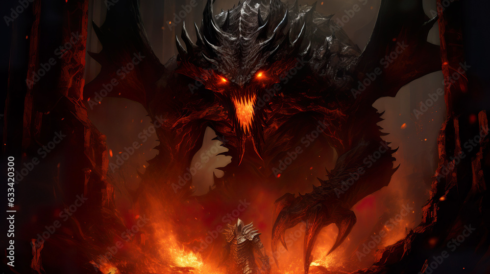 DnD Battlemap demon, flame-eyed, venomous, fangs, razors, towering ...