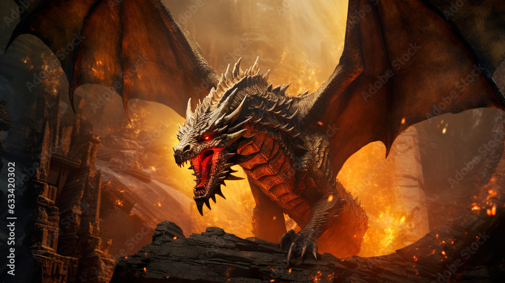 DnD Battlemap dragon, flame, scales, towering, impenetrable, breath ...