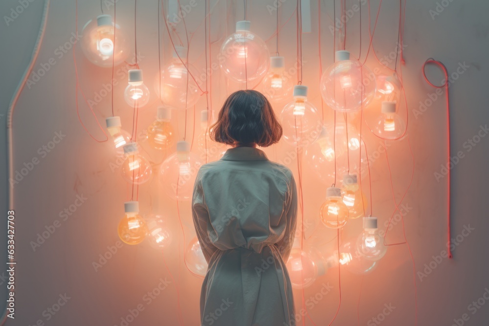 Mujer joven sintiendo un trauma, chica con ansiedad en una habitación ...